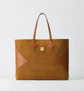 MCM Dia Shopper aus Kalbsveloursleder COGNAC LEATHER