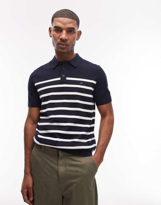 Tommy Hilfiger Polo en maille &agrave; rayures - Bleu marine