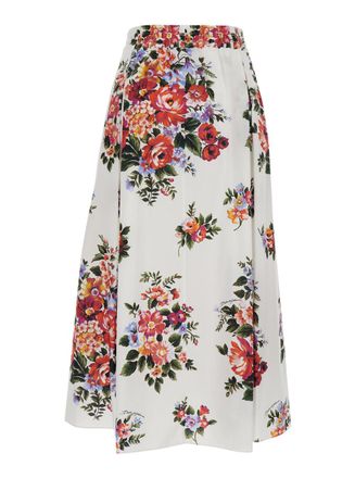 Dolce & Gabbana Womens Long Skirt White Cotton Floral