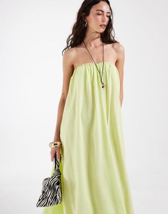 Asos Robe bandeau longue &agrave; fronces - Vert vif