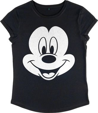 Disney Damen Mickey Classic - Big Face Mickey Womens Organic Rolled Sleeve T-Shirt T-Shirt, Schwarz, M
