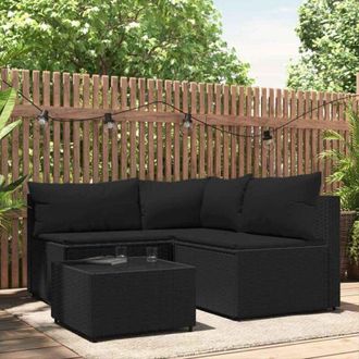 vidaXL 4-tlg. Garten-Lounge-Set mit Kissen Schwarz Poly Rattan - Vidaxl
