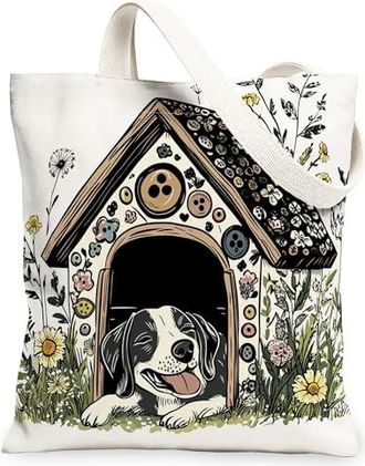 Generic Sac fourre-tout en toile motif chien pointeur allemand &agrave; poil court pour faire du shopping, 33 x 38,1 cm, niche amusante pour chiot, sac d&eacute;picerie r&eacute;u