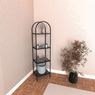 Hanah Home Stylish Black Bookshelf with Tempered Glass, 80 x 30 x 152 cm | Durable Metal Legs (15 mm) | Modern Design for Home & Office Storage