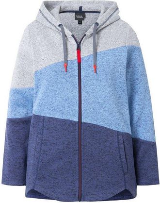 Ulla Popken Sweatjacke Strickfleece-Jacke Colorblocking Kapuze Zipper