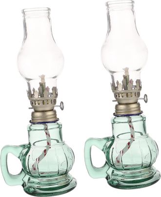 Cabilock 2 Stück Retro Öllampen aus Glas mit Windschutz Leichte und Praktische Petroleumlampe für Tisch und Zuhause Dekorative Kerzenfreie Leuchte für Innenräu
