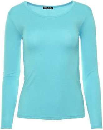 Muse Rundhalsshirt Basic Rundhals Langarmshirt Skinny Fit 1093