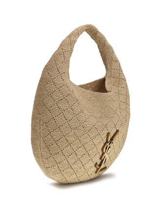 Saint Laurent Womens Icare Hobo Bag Raffia Pale Brown-Brick Shoulder Brown/brick