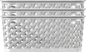 Curver My Style Aufbewahrungsk&ouml;rbe, Rattan-Effekt, rechteckig, 13 l, Grau, 3 St&uuml;ck Kunststoff