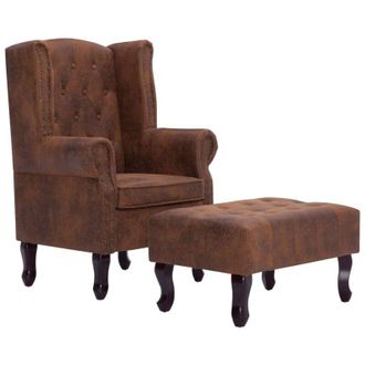 vidaXL Vidaxl - Fauteuil Chesterfield et repose-pieds Marron Similicuir daim