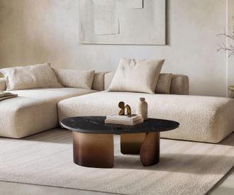 DELIFE Couchtisch Marvello 100x50 cm Marmor Schwarz Silber Metall Gold Fusion Finish, Couchtische