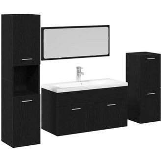 vidaXL Badezimmerm&ouml;bel Set Wandmontiert 4 pcs Schwarz Eichen-Optik vidaXL
