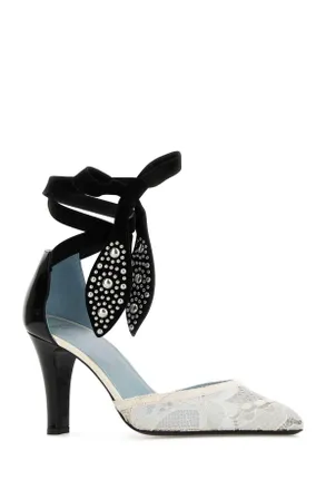 Valentino Garavani Womens Two-Tone Lace And Leather Foliefoliage Pumps Ivorynudenero Scarpe Con Tacco High Heel Shoes