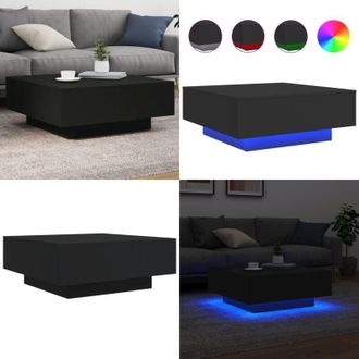 vidaXL Couchtisch mit LED-Leuchten Schwarz 80x80x31 cm - Couchtisch - Wohnzimmerstil - led Beleuchtung - Holzwerkstoff - Schwarz - Home & Living