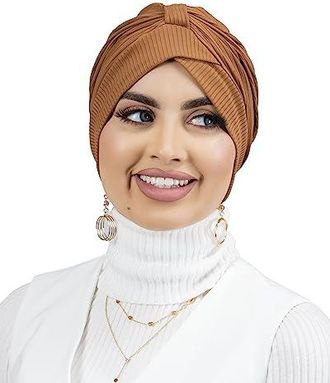 Lamis Hijab Turban à enfiler côtelé en jersey PREMIUM pour femme musulmane voilée TU-6 (Camel)