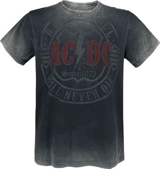 AC/DC Rock & Roll Will Never Die T-Shirt - Herren T-Shirt in Dunkelgrau mit Used Look & Batik Design - 100% Baumwolle - exklusiv bei EMP