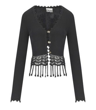 Ganni CARDIGAN CROPPED CROCHET NOIR GANNI