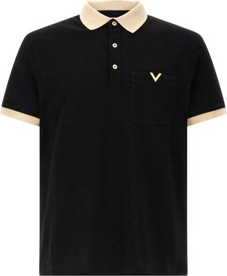 Valentino Garavani Homme, Tops, Noir, Taille: XL Polo In Cotton Piquet With Vgold