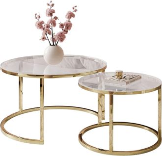 Lukmebel Couchtisch rund 2er Set - CIRI Glass 2in1 - Beistelltisch rund - Kaffetisch - Industrial Deko - Deko Wohnzimmer - Kleiner Beistelltisch - Sofatisch - 