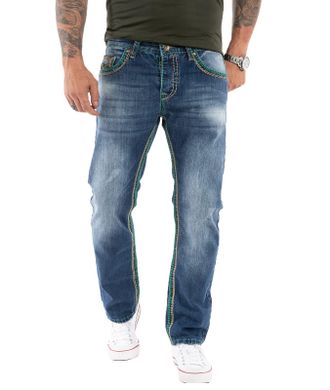 Rock Creek Herren Jeans Hose Comfort Fit Dicke Nähte Jeans Herrenjeans Herrenhose Denim Stonewashed Basic Weites Bein Raw RC-2369 Dunkelblau W36 L38