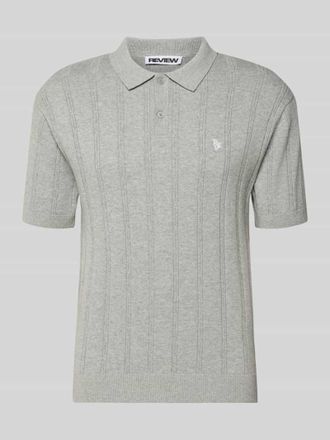 Review Slim Fit Strick-Poloshirt mit Label-Stitching