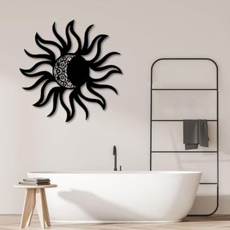 Generic Schwarze Metall-Wandkunst mit Sonne und Mond, verr&uuml;ckte Boho-Wandkunst mit Sonnenaufgang aus Metall, Moderne Skulptur mit Sonne und Mond f&uuml;r Wohnzimme