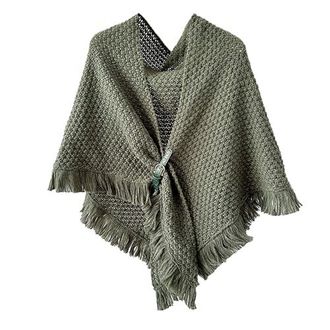 Generic Poncho élégant enveloppant pour femme avec large devant et châle tricoté cape polyvalente pour réconfort et style (Green, One Size)