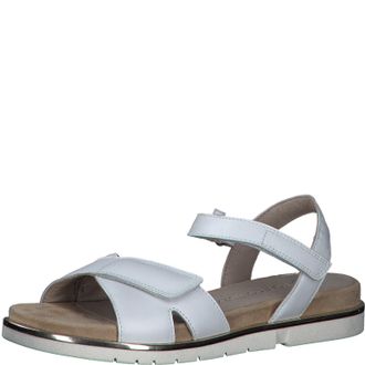 Marco Tozzi Damen Sandalen flach aus Leder mit Klettverschluss, Wei&szlig; (White), 37 EU