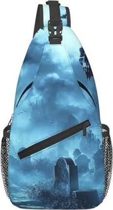 Generic Sac &agrave; bandouli&egrave;re gothique, squelette, cimeti&egrave;re, zombies, vampires, sac &agrave; bandouli&egrave;re de voyage pour homme, sac &agrave; dos de randonn&eacute;e