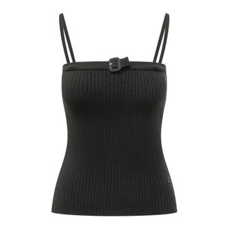 Courr&egrave;ges Femme, Tops, Noir, Taille: 36 FR Buckle Rib Knit Top