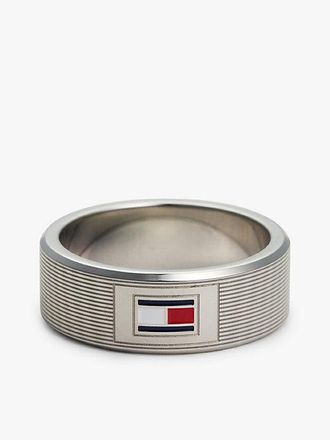 Tommy Hilfiger Bague en acier inoxydable &agrave; drapeau en &eacute;mail