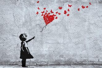 1art1 M&auml;dchen XXL Poster M&auml;dchen Mit Luftballon Und Schmetterlingen, Banksy-Style Plakat | Bild 120x80 cm