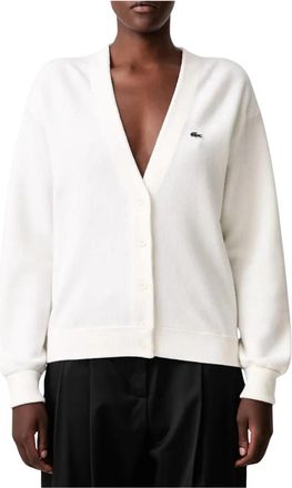 Lacoste V-Ausschnitt Rippstrick-Cardigan aus Baumwolle - - Knitwear - Damen - Beige - M