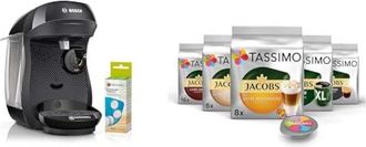 Bosch Tassimo happy friendly Kapselmaschine TAS102EA mit Tassimo Kapseln Probierbox, Vielfaltspaket, 64 Pads