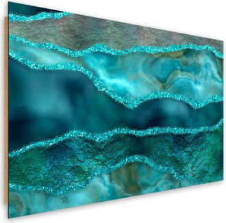 Feeby 1-teilig Wandbild XXL 120x80 cm T&uuml;rkis Textur Marmor Wandbild Kunst Bilder Schlafzimmer Deko Wohnzimmer Wellen Muster Abstraktionen Blau