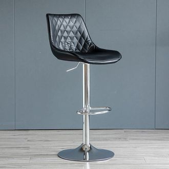 Generic Barhocker aus Leder, silberfarbenes Gestell, h&ouml;henverstellbarer Drehhocker, Barhocker mit hoher R&uuml;ckenlehne/60-80 cm