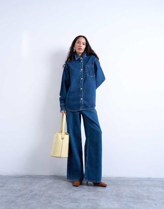 Topshop Hemdjacke aus Denim in Indigoblau