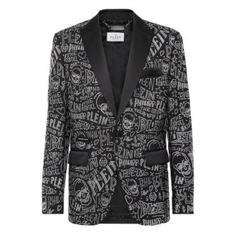 Philipp Plein Velvet Blazer Lord Passform Totenkopf mit Kristallen - - Jackets - Herren - Schwarzk - 2XL