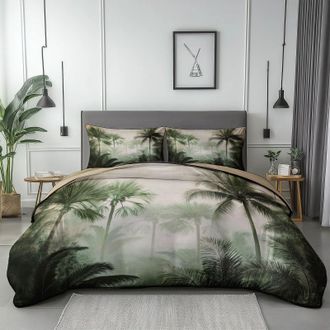 Generic Bettw&auml;sche 150 x 200 cm, Vintage Palme Bettw&auml;sche-Sets mit Rei&szlig;verschluss, Hellbraun Reversible Bettbezug, Weich Mikrofaser Bettbezug Set mit Kissenbe