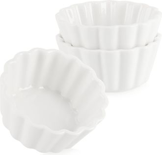 Com-Four 3-teiliges Servierset - kleine, weiße Servierschälchen - grob gerippte Keramikschälchen für Vor- und Nachspeisen - Amuse-Gueule-Set