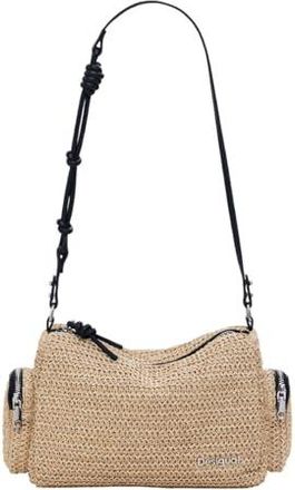 Desigual Logo Raffia Shoulder Bag Natural