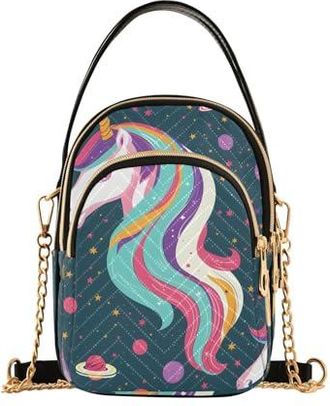 Mnsruu Sac à bandoulière pour femme, licorne, cosmos, turquoise, violet, sac à main, petit sac à bandoulière avec sangle réglable