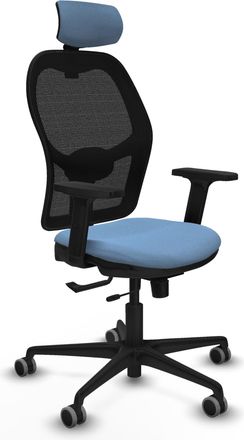 Piqueras y Crespo Ergonomischer Schreibtischstuhl mit 2D-Armen, h&ouml;henverstellbarer Lendenwirbelst&uuml;tze und h&ouml;henverstellbarem Kopfteil, Schwarz / Himmelblau