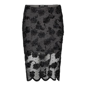 Rotate Flower Mesh Midi Skirt - - Skirts - Damen - Schwarzk - M