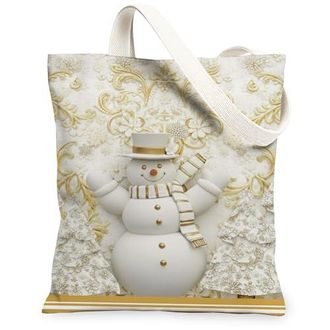 Generic Sac fourre-tout en toile motif bonhomme de neige festif r&eacute;utilisable, vintage, &eacute;l&eacute;gant, l&eacute;ger, lavable, blanc, 13x15 Inch