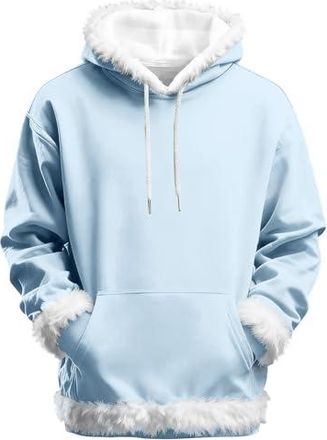 Generic Sweat-shirt unisexe doublé en polaire, couleur unie, manches longues, style manteau, pull à capuche dhiver pour homme, bleu, 6XL