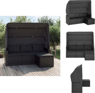 vidaXL 3-Sitzer-Gartensofa mit Dach und Fu&szlig;hocker Schwarz Poly Rattan - Outdoor M&ouml;bel - Gartensofa - Esszimmergarnitur - Balkonm&ouml;bel - Lounge Set