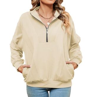 Generic Sweat-shirt d&eacute;contract&eacute; &agrave; manches longues et col &agrave; revers avec poches pour femme, coupe d&eacute;contract&eacute;e, taille L, pour le quotidien, le travail et les v