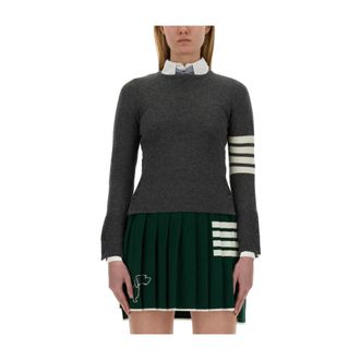 Thom Browne Femme, Pulls, Gris, Taille: 36 FR Pull classique en cachemire &agrave; 4 barres