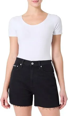 Calvin Klein Short en Jean Femme Mom Fit, Noir (Denim Black), 27W